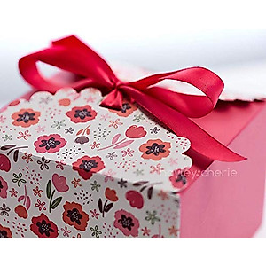 Hayley Cherie - Square Floral Gift Treat Boxes with Ribbons (20 Pack) - 5.8 x 5.8 x 3.7 inches - Thick 400gsm Card - For Cookies, Goodies, Candy, Parties, Christmas, Birthdays, Weddings (Standard)