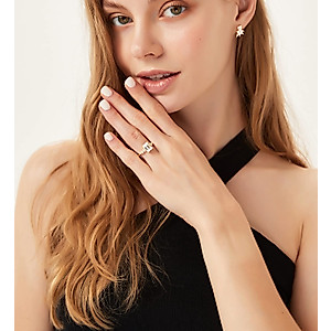 TIGRADE 3CT Engagement Ring for Women Emerald Cut Cubic Zirconia Promise Ring 14K Gold Plated CZ Eternity Wedding Band Size 3-11, Gold, Size 6.5