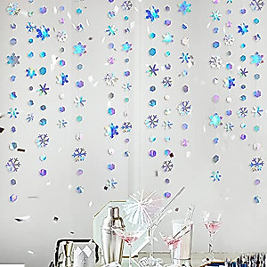 Clearance 52Ft Winter Wonderland Party Decoration Iridescent Snowflake Garland Holographic Paper Snowflakes Streamer for Winter Onderland Christmas Frozen Birthday Wedding Bridal Shower Party Supplies