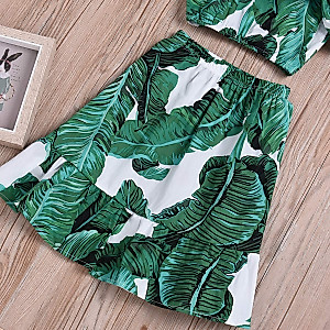 BOEBNOZCV Toddler Baby Girl Strap Banana Leaf Print Strappy Cold Shoulder Cropped Top + Long Skirts Outfits Clothes Set (Banana Leaf, 7T)