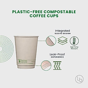 12oz Plastic-free Coffee Cups by Living Balance | 100 cups with Integrated Sleeves. Best alternatives to plastic cups.