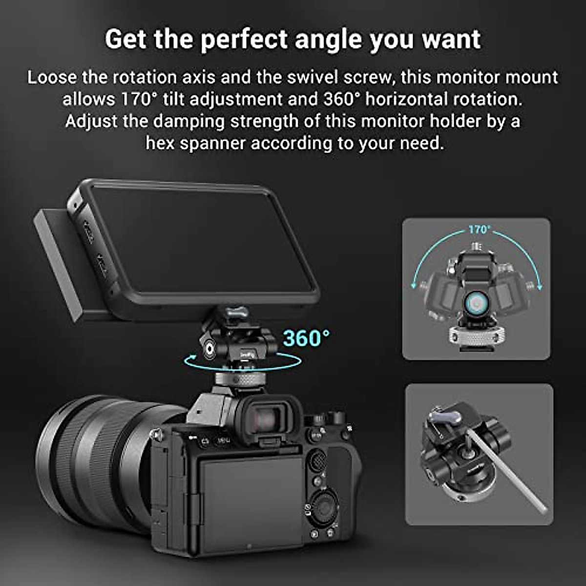 SmallRig Quick Release Camera Monitor Mount with Cold Shoe, Supports Swivel 360° and Tilt 170° Adjustable, Drop-in HawkLock Camera Hot Cold Shoe Monitor Holder for 5" & 7" Monitor - 3514B