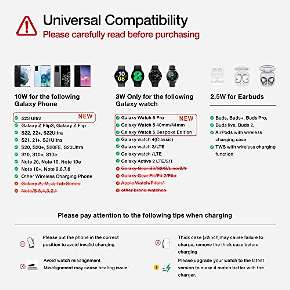 Wireless Charger for Samsung/Android, HOLYJOY Foldable 3 in 1 Fast Charging Station/Stand/Multi Charger for Samsung S23/S22/S21/S20/Note 20, Travel Pad for Galaxy Watch 5/4/3/Active 2, Buds(Black)