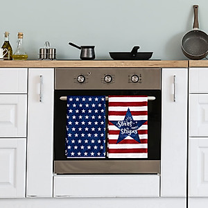 AnyDesign 4th of July Kitchen Dish Towel 18 x 28 In Independence Day American Flag Stars Stripe Dishcloth Red Blue White Cloth Tea Towel Decorative Hand Towel for Bathroom Kitchen Cooking Baking, 2Pcs