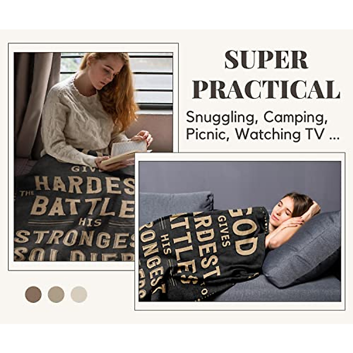 InnoBeta Get Well Gifts for Women, Men, Surgery Gifts for Friends with Cancer, Chemo Patients, Flannel Throw Blanket - 50"x 65", God Gives The Hardest Battles to His Strongest Soldiers