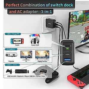 Switch Dock Charger for Nintendo Switch, Mirabox 36W Portable TV Docking Station for Nintendo Switch with 4K@60Hz HDMI/USB2.0/PD USB-C Fast Charging Ports, Full-Featured USB-C to USB-C Cable Included