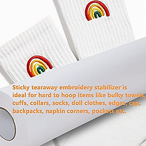 New brothread Sticky Self-Adhesive Tear Away Embroidery Stabilizer Backing 12" x 10 Yd roll - Medium Weight for Napped Fabric & Hoop Less Embroidery