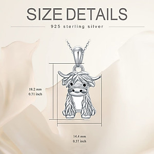YAFEINI Highland Cow Necklace Sterling Silver Cute Scotland Cow Pendant Jewelry Cow Gifts for Women