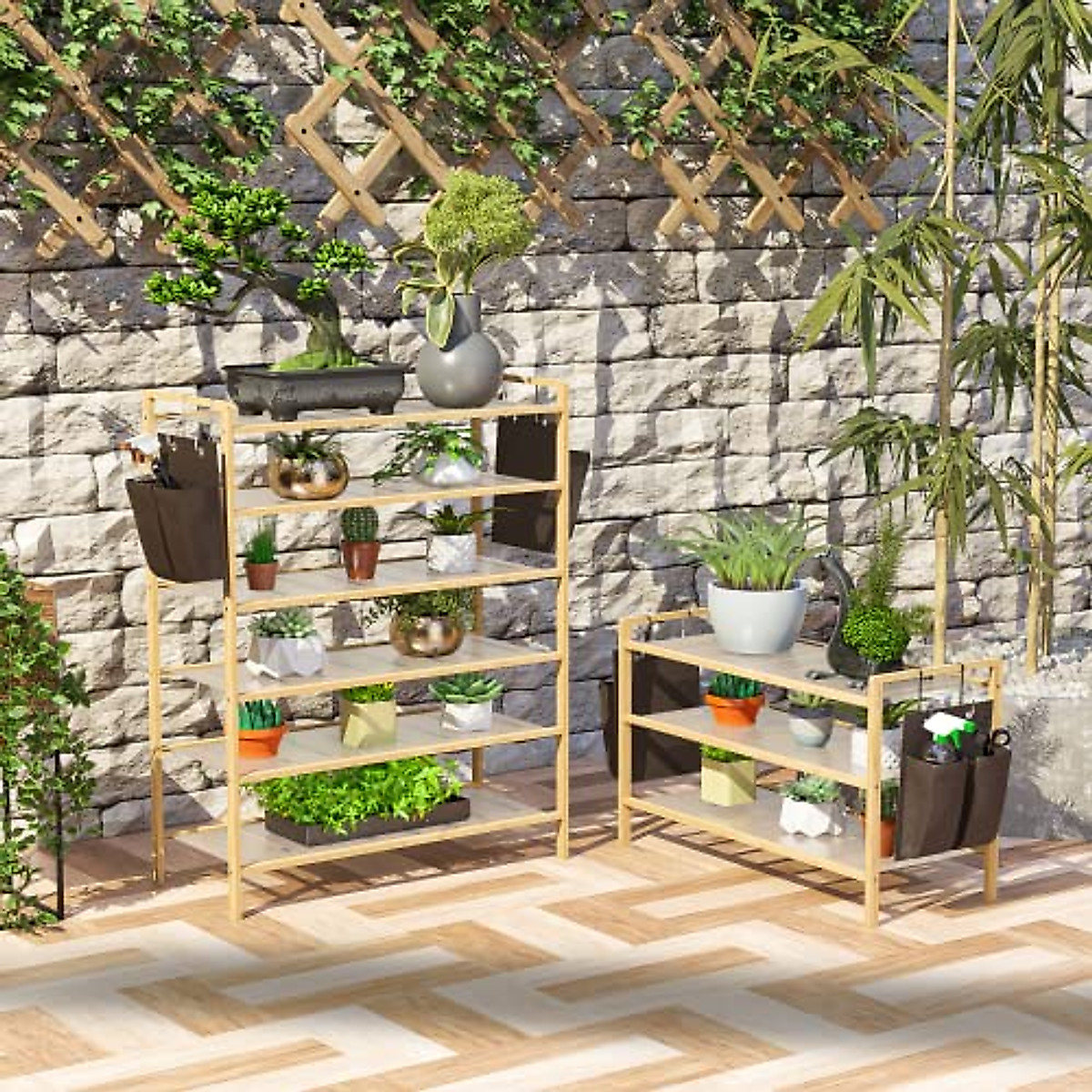 CoMokin 3-Tier Bamboo Shoe Rack with Side Pockets, Stackable | Sturdy | Multi-Function Shoe Shelf Storage Organizer for Closet Entryway Balcony Bathroom