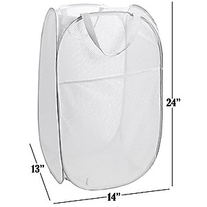 Handy Laundry Mesh Popup Hamper – Foldable Lightweight Basket for Washing – Durable Clothing Storage for Kids Room, Students College Dorm, Home, Travel & Camping – White Pop-up Clothes Hamper