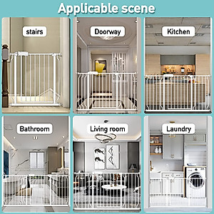 WAOWAO Extra Wide Baby Gate 57.48"-62.20" Walk Thru Pressure Mount Auto Close White Metal Child Dog Pet Safety Stairs,Doorways,Kitchen