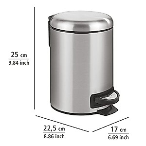 WENKO Basket, 0.79 Gal, Small Trash Can with Lid and Pedal, Garbage Bin for Bathroom with Removable Inner Bucket, Stainless Steel, Easy Close, 9.84 x 8.86 x 6.69, Silver
