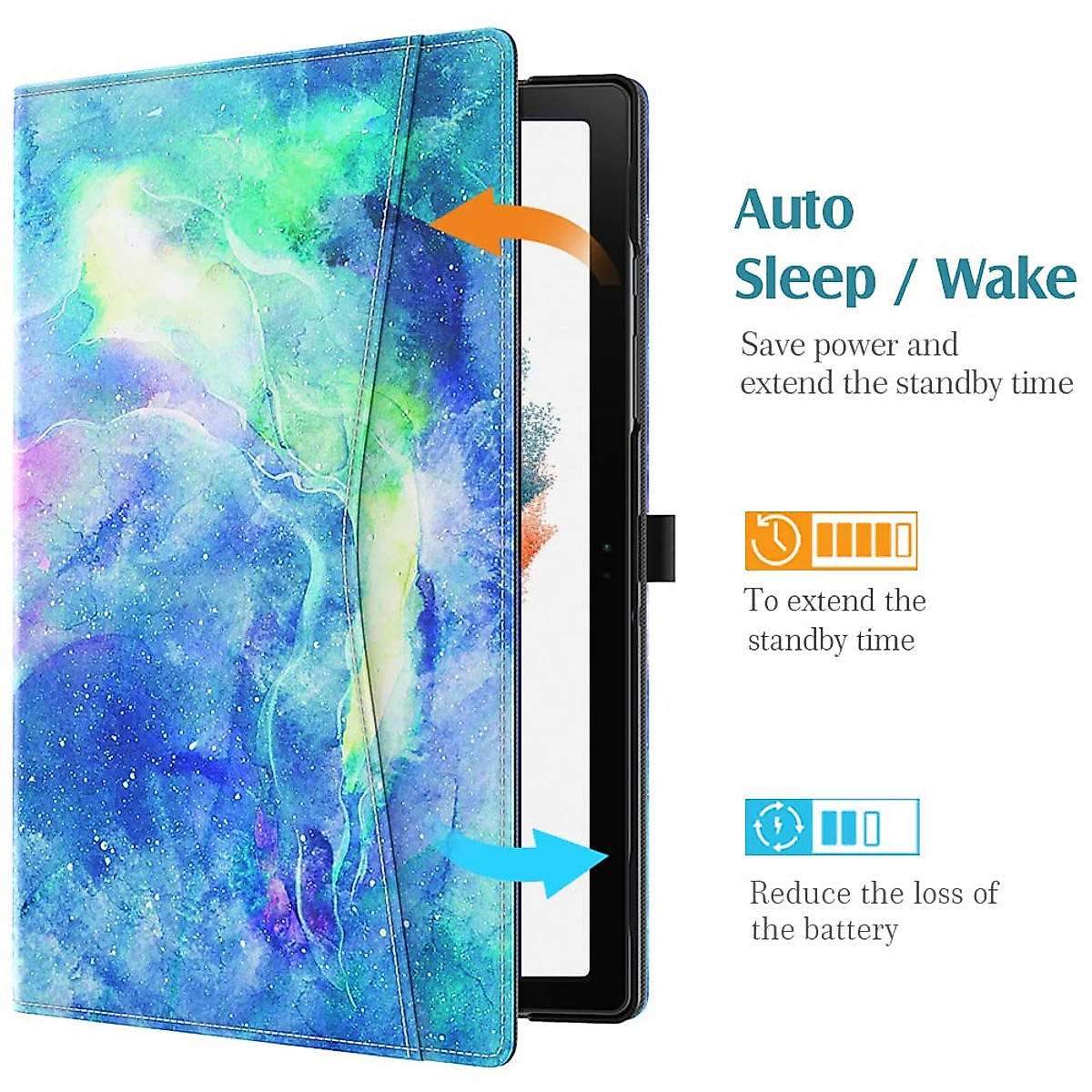 TiMOVO Case for Galaxy Tab A8 10.5 inch 2022 SM-X200/SM-X205, Multiple Viewing Angles Folding Stand Case with Document Card Slots and Hand Hold Strap Fit Samsung Tab A8 Case, Dreamy Nebula