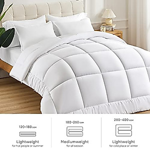 Sonive All Season Comforter Soft Fluffy Breathable Microfiber 200gsm Down Alternative Bedding Duvet Insert with 8 Corner Tabs Easy Care (White, Full/Queen)