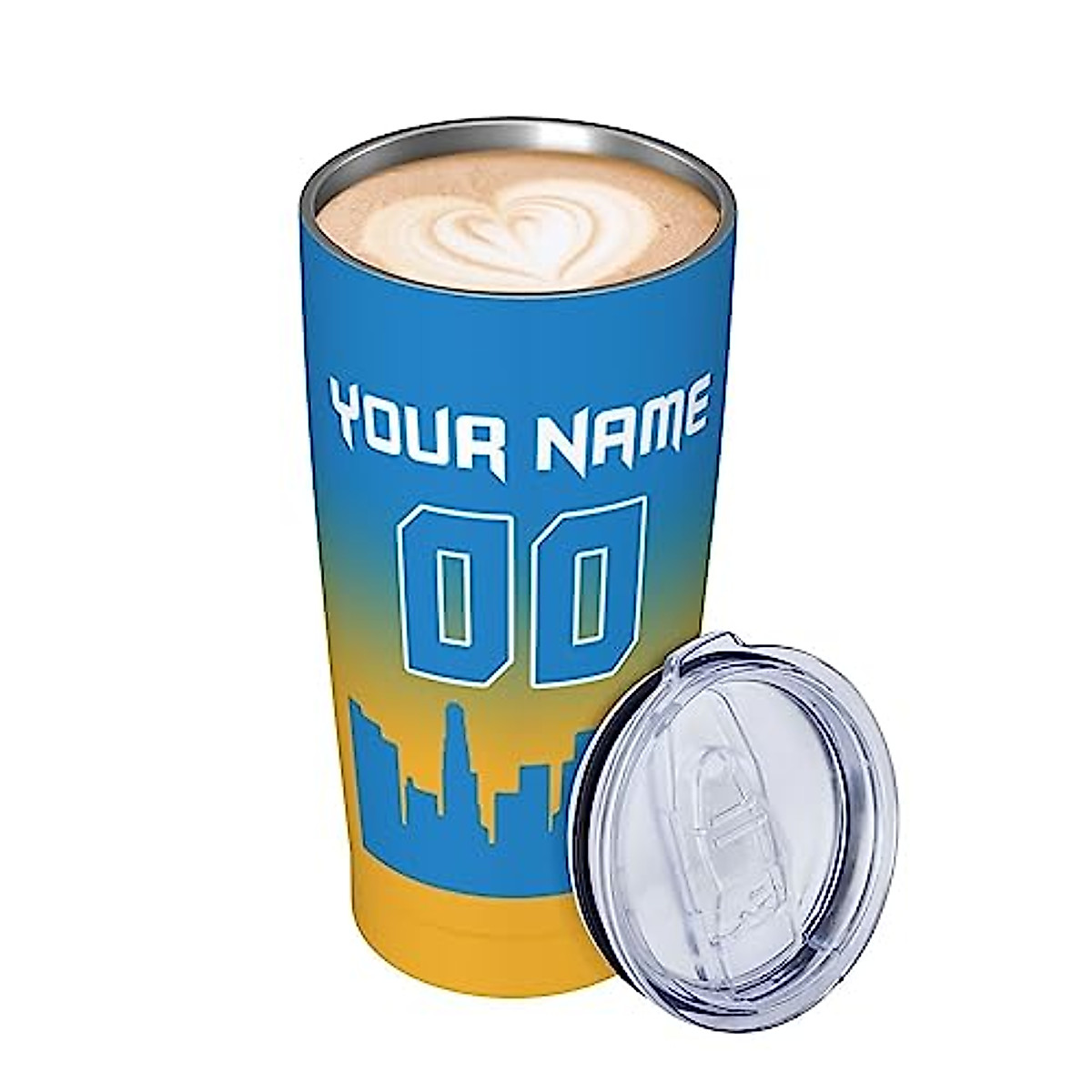 Custom Football Travel Coffee Mug - Personalized Stainless Steel Insulated Coffee Tumbler with Lid Straw Coffee Mug Fits in Car Cup Holder Sports Fan Gifts for Men Women, 20oz