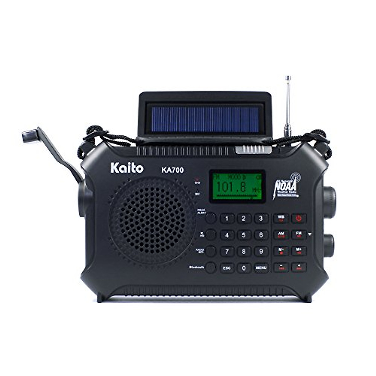 Kaito KA700 Bluetooth Emergency Hand Crank Dynamo & Solar Powered AM FM Weather NOAA Band Radio with Recorder and MP3 Player - Rugged Design for Hiking, Camping, Construction Sites, Etc. (Black)