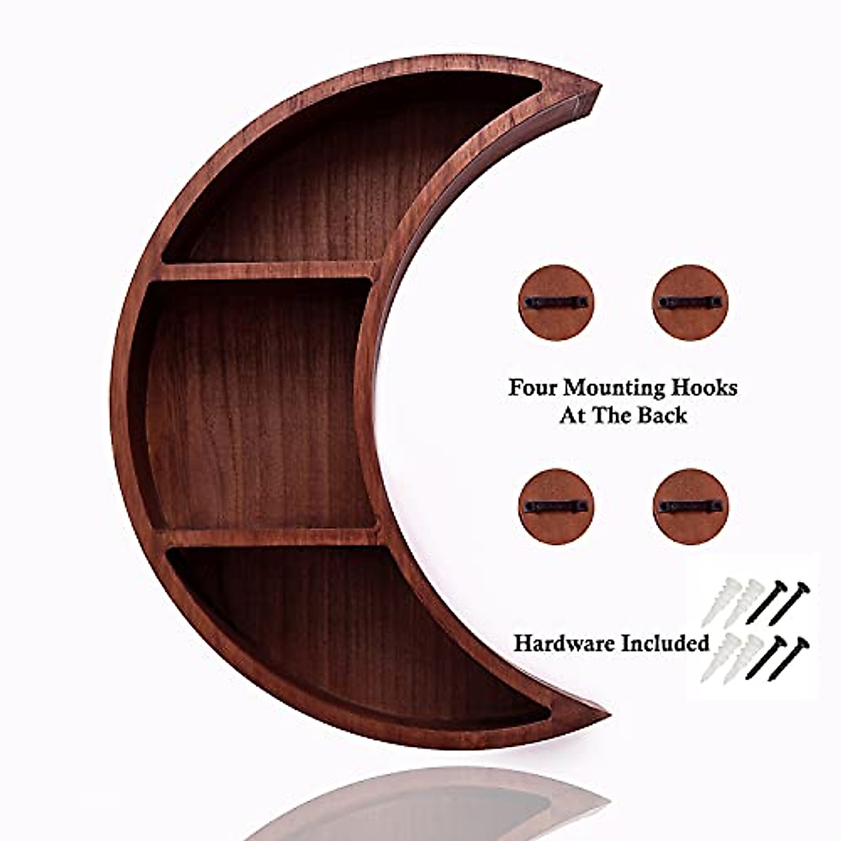 MagicMir Crescent Moon Shelf and (Greeting Card) Floating Shelves Crystals Rustic Perfect for Home Decor Living Room Bedroom Bathroom Kitchen, Sturdy and Reversible, Wall Mounted Nursery, Unique Gift