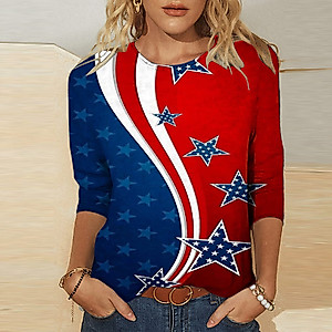 SMIDOW Star Stripes American Flag t Shirt for Women 2024 4th of July Patriotic Shirts 3/4 Sleeve Summer Casual Tops