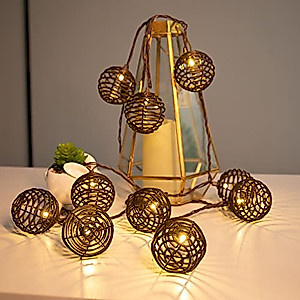 Vigdur Decorative - Rattan Ball String Lights with 10 Led Bulbs Plug in Rattan Lantern String Lights for Patio Garden Backyard Party Decor,9.84FT