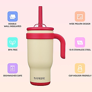 BJPKPK 18 OZ Insulated Travel Tumbler with Handle and Straw, Stainless Steel Water Bottle, Double Wall Vacuum Insulated Mug, for Work, Car, Travel, Cream