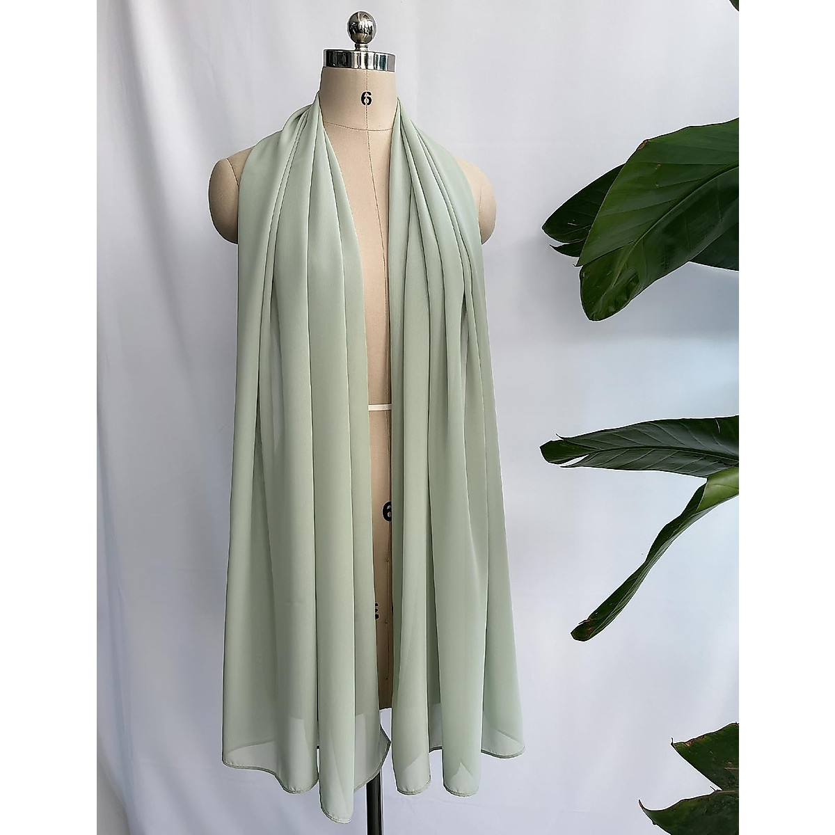 BEAUZSUZSANA Women Chiffon Shawls and Wraps for Evening Dresses Wedding Party Travel Scarves Pashmina Bikini Cover Up (Sage Green)