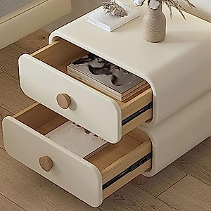 Bedside Cabinet with 2 Drawers,Mid-Century Modern 2 Drawer Solid Wood Nightstand,Wood Side Table End Table for Bedroom (Khaki)