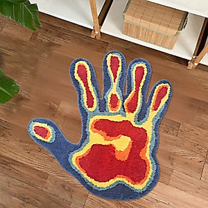 Shovagy Hand Shaped Rug Fun Bedroom Rug Aesthetic Cool Bathroom Rugs Cute Cartoon Abstract Bathroom Mat Extra Soft Tufted Quick Dry Non Slip Bath Mats for Bathroom (Red,2.6 x 2.6FT)