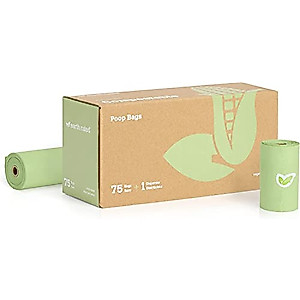 Earth Rated Compostable Dog Poop Bags, Ultra Thick and Leak Proof Dog Waste Bags, Unscented, 75 Count with Bag Holder