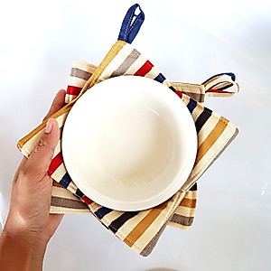 CUSHYSTORE 4X Bowl Cozy Canvas Holders Heat and Cold Resistant Anti-Scalding Protector - Retro Stripe