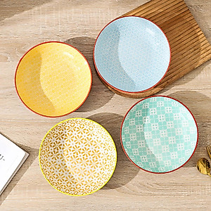 KOLLOV Pasta Bowls, 33oz Large Salad Bowl, Stoneware Serving Bowl Plates Set of 4 for kitchen, 8.5" Wide Bowl Dishes for Pasta, Soup, Fruit, Microwave Safe