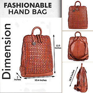 VILENCA HOLLAND 12.5 Inch Genuine Leather Backpack for Women and Men, Cognac Leather Backpack with Adjustable Shoulder Strap