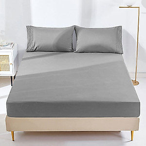 YIYEA Fitted Sheet Only, Premium Double Brushed Microfiber Deep Pocket Fitted Sheet Full Size, Ultra Soft Fitted Bottom Sheet, Shrinkage, Fade Resistant, Full, Light Gray