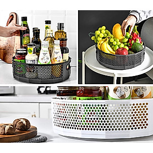 YEAVS 2 Pack Spinning Lazy Susan Turntable, Deep Plastic Spice Condiment Holder Makeup Organizer Multifunctional for Kitchen Fridge Bathroom Counter Top (Black)