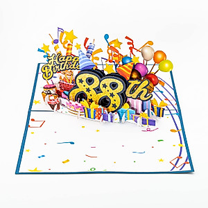 iGifts And Cards Happy 88th Blue Birthday 3D Pop Up Greeting Card – Awesome 88 Birthday Card For Man, Woman, Happy Eighty Eight Birthday Gift For Dad, Mom, Husband, Wife, 5" X 7"