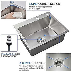 MENATT 20-inch Drop in Kitchen Sink, SUS304 Stainless Steel Top-Mount Handmade Kitchen rv Sink, Single Bowl Sink with Basket Strainer, 20"*16"*9" (Brushed)