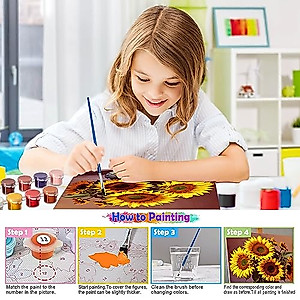 Paint by Numbers for Adults Beginners and Kids,19.6" Wx19.6 L DIY Sunflower Canvases for Painting with 5Pcs Paintbrushes,Home Room Wall Decor Art for Bathroom Bedroom Living Room Christmas Decoration