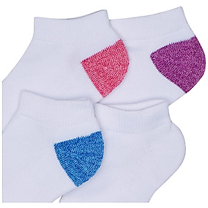 Fruit of the Loom Girl's Little Everyday Essential Soft Cushion Socks, White w/Colored Heel Toe, 10.5-4