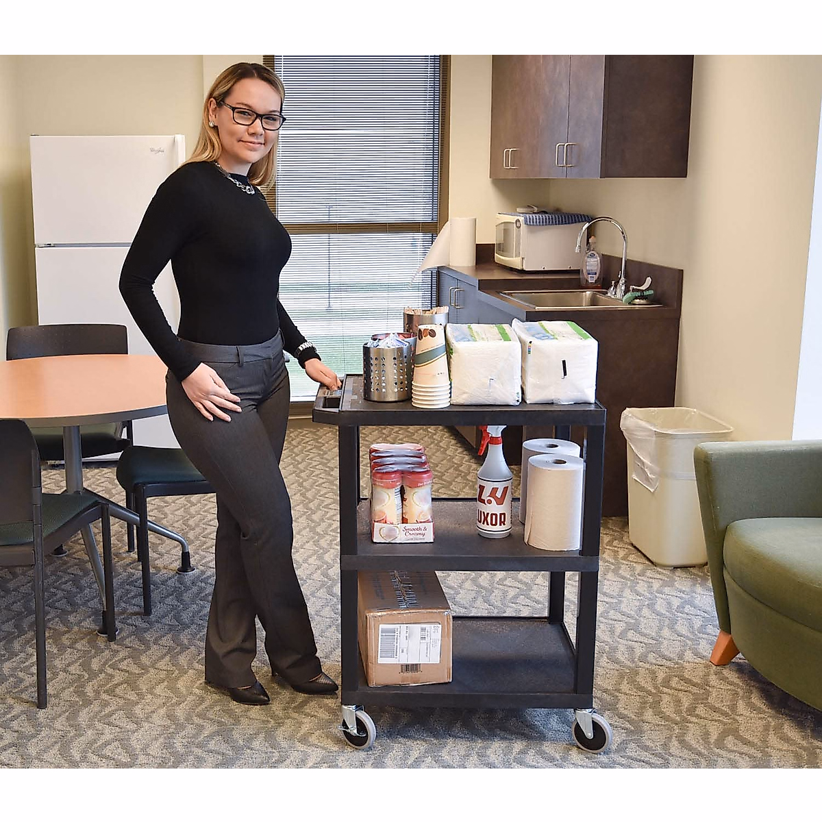 LUXOR WT34S 3 Shelves Tuffy Utility Cart - Black