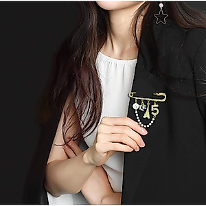 Mamfous Vintage Crown Number 5 Lapel Pins and Brooches for Women Rhinestone Jewelry with Simulated Pearl