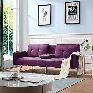 Fangflower Sleeper Sofa Bed with Adjustable Backrest & Cup Holders, Futon Set with Metal Legs, Loveseat Couches for Living Room Apartment Lounge Office