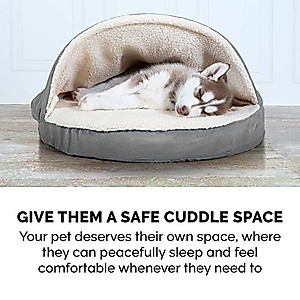 Furhaven 35" Round Cooling Gel Dog Bed for Large/Medium Dogs w/ Removable Washable Cover, For Dogs Up to 50 lbs - Sherpa & Suede Snuggery - Gray, 35-inch