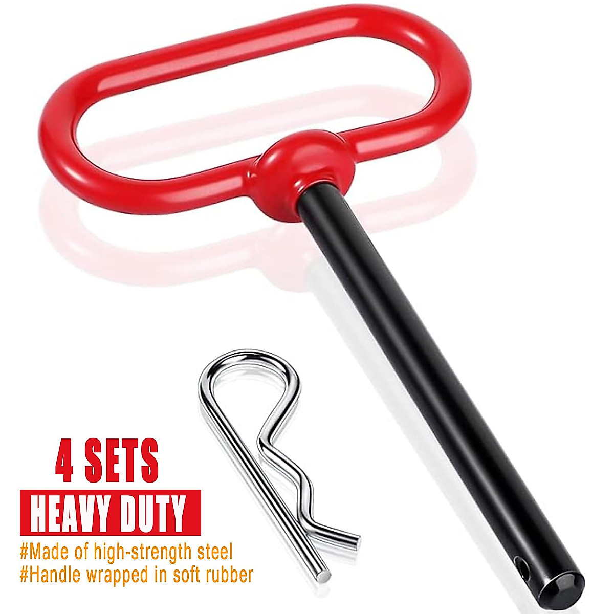 Riakrum 4 Pcs 3/8 x 4 Inch Handle Hitch Pin for Tractor Trailer Hitch Pin and Clip Tow Pin Accessories for Farm,Tractor,Turn Mower, Towing Cargo, Boat, RV, Car, Truck, Bike, ATV(Red)