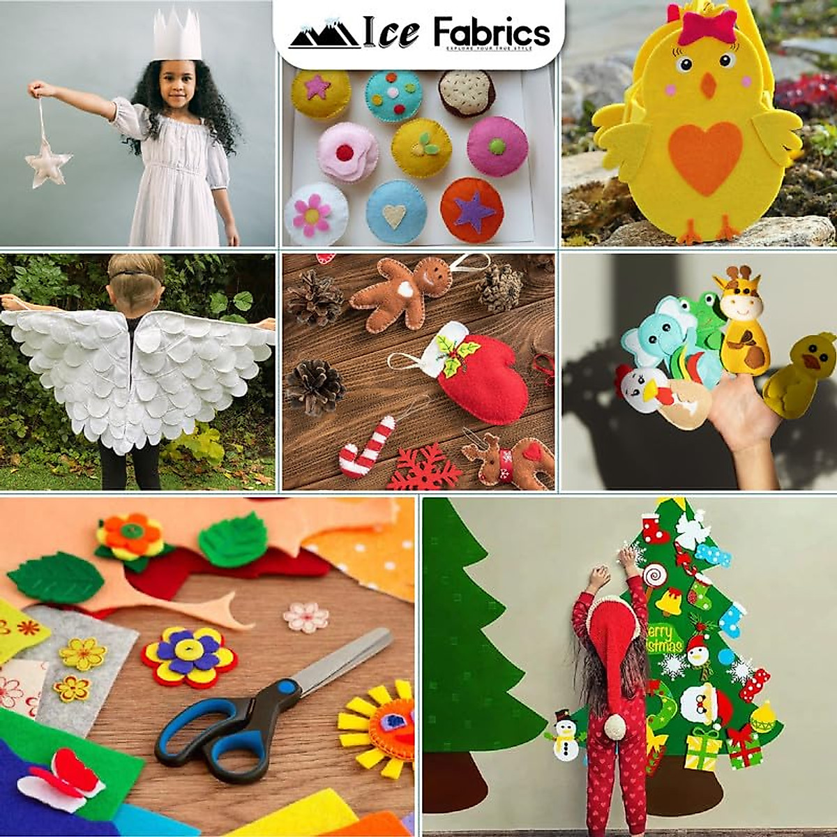 Ice Fabrics Craft Felt Fabric by The Yard - 72" Wide & 1.6mm Thick Acrylic Felt - Soft and Durable Snow White Fabric for DIY Arts & Crafts, Decorations and More - 1 Yard Snow White