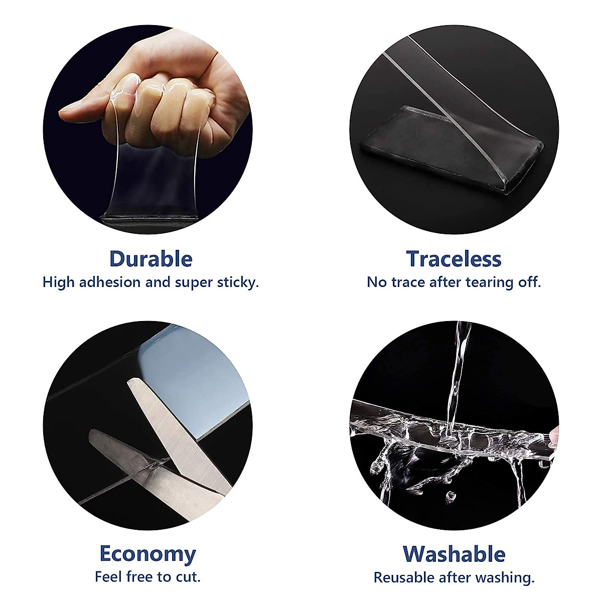 3 Rolls Double Sided Tape Heavy Duty(29.8FT, 0.75 in Wide),Nano-Acrylic Material,Washed and Reusable,Self-Adhesive,Environmental Protection,Transparent Wall Tape for TV,Home,Office,Car,Kitchen Holder