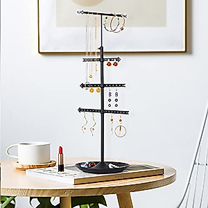 Alsonerbay Necklace Holder Organizer Stand, 4 Tier Hanging Jewelry Tower, Rotatable Metal Earring Tree, Black Jewelry Storage Rack for Display Bracelet and Rings