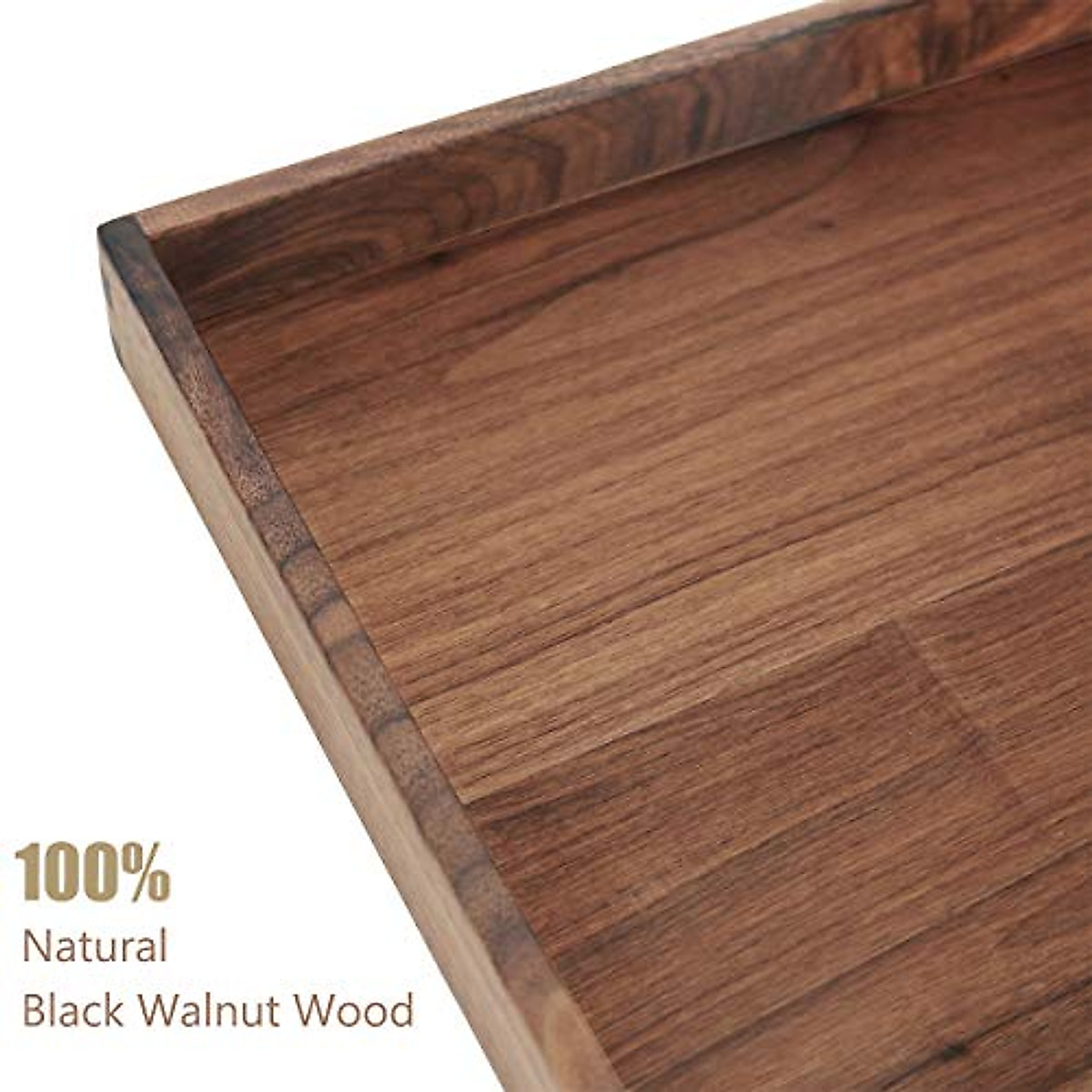 MAGIGO 12 x 12 Inches Small Square Black Walnut Wood Ottoman Tray, Serve Tea, Coffee or Breakfast in Bed, Classic Wooden Decorative Serving Tray
