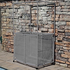 Pool Bins Pool Equipment Holder with Towel Drying Bars, Mesh Rolling Multi Use Storage Organizer Bin, Large Towel Hanger (25" L x 34.5" W x 62.6" H), Gray