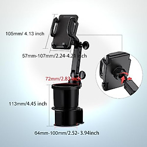 Cup Holder Phone Mount for Car, Cell Phone Cup Holder Car Mount, Car Cellphone Large Adapter Long Arm with 360 Degree Rotation, 2 in 1 Car Cup Phone Holder Fits Most Bottles and Smartphones