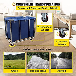 Commercial Large Stainless Steel Laundry Trolley Cart with Wheels-350L/9.9 Bushel Heavy Duty Rolling Laundry Cart for Industrial/Home (Blue)