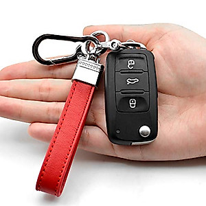 INFIPAR Multifunctional Car and Home Keychain Red Genuine Leather Key Chain and Metal Key Rings for Men Women, with 360 Degree Rotatable Snap Swivel and Anti-lost Screw